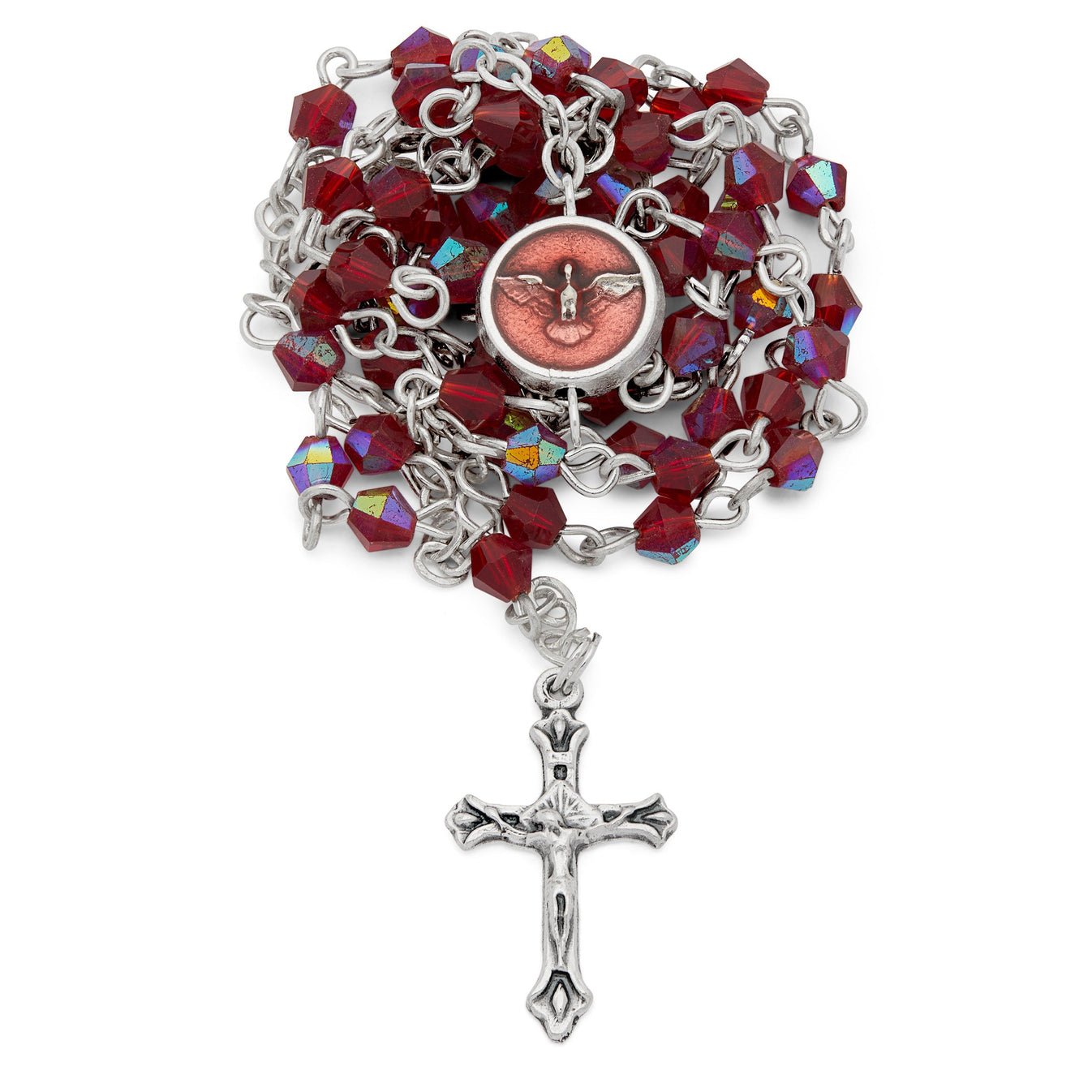 Small Red Enameled Holy Spirit Rosary Case With Red Crystal Rosary ...
