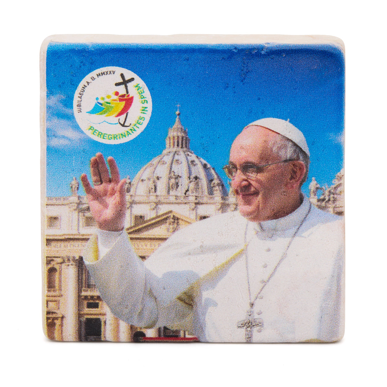 Square Marble Dust Magnet with Pope Francis and Jubilee 2025 Logo ...