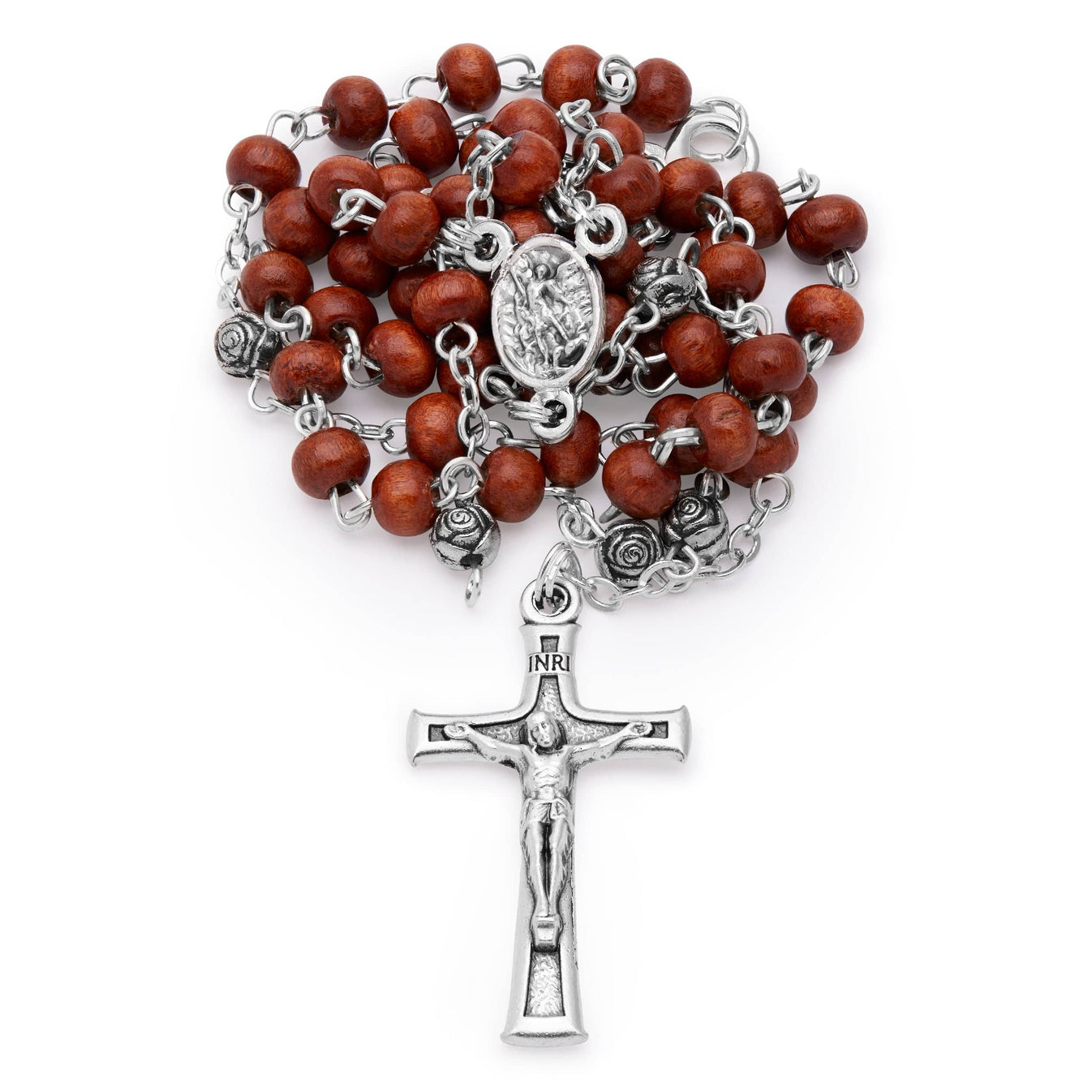 Olive Wood St. Michael Rosary Case With Wood Rosary | MONDO CATTOLICO
