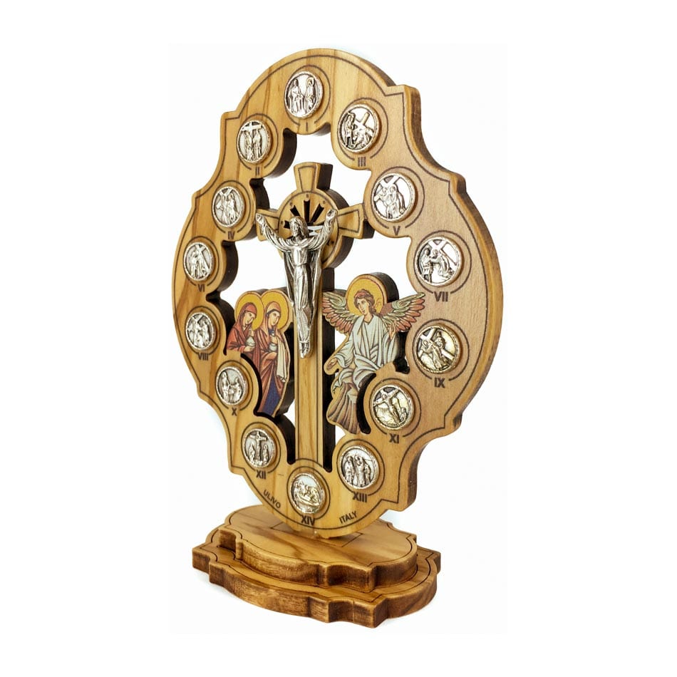 Standing Olive Wood Risen Christ Crucifix with Via Crucis and ...