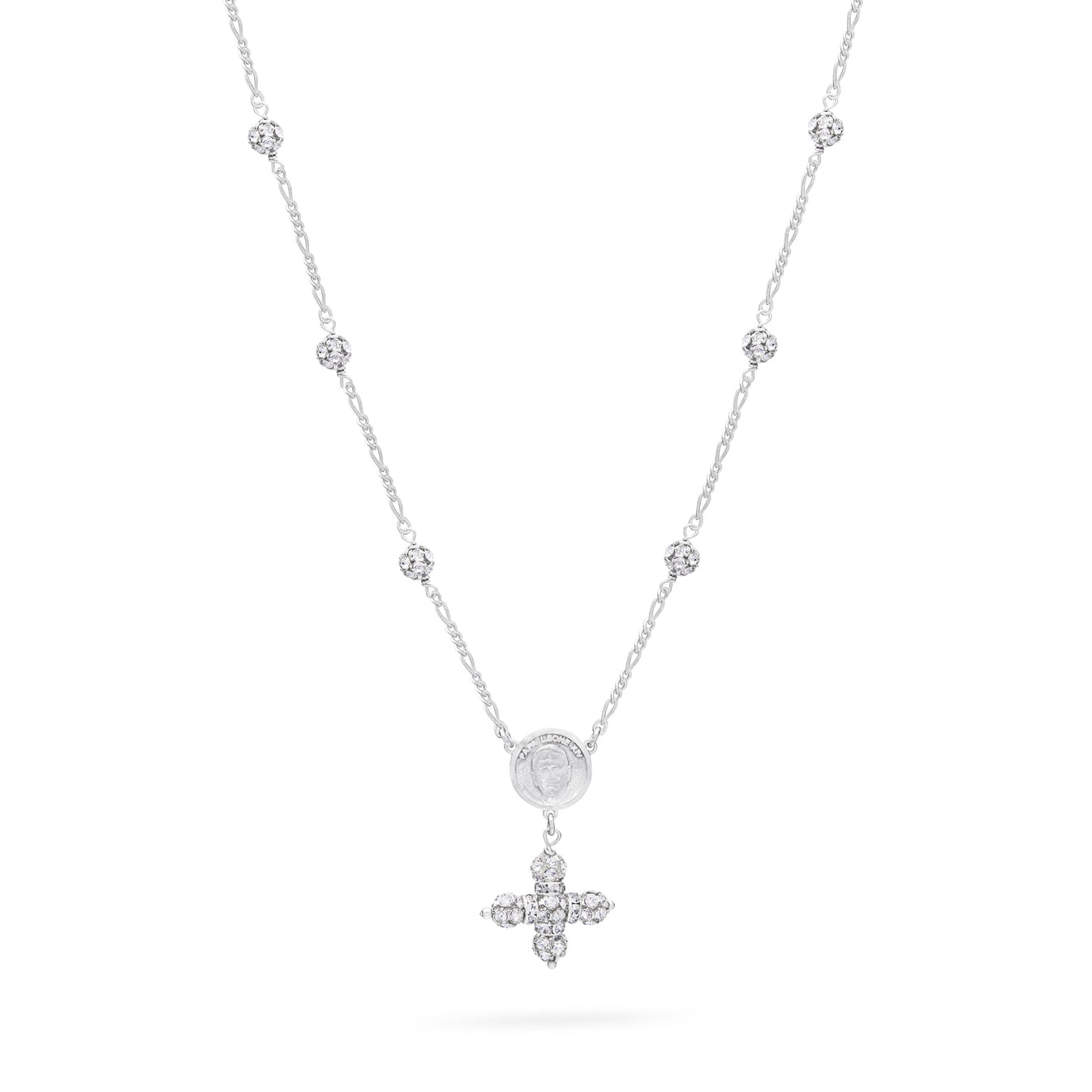 Sterling Silver Pope Leo XIV Necklace with Rhinestone Beads | MONDO ...