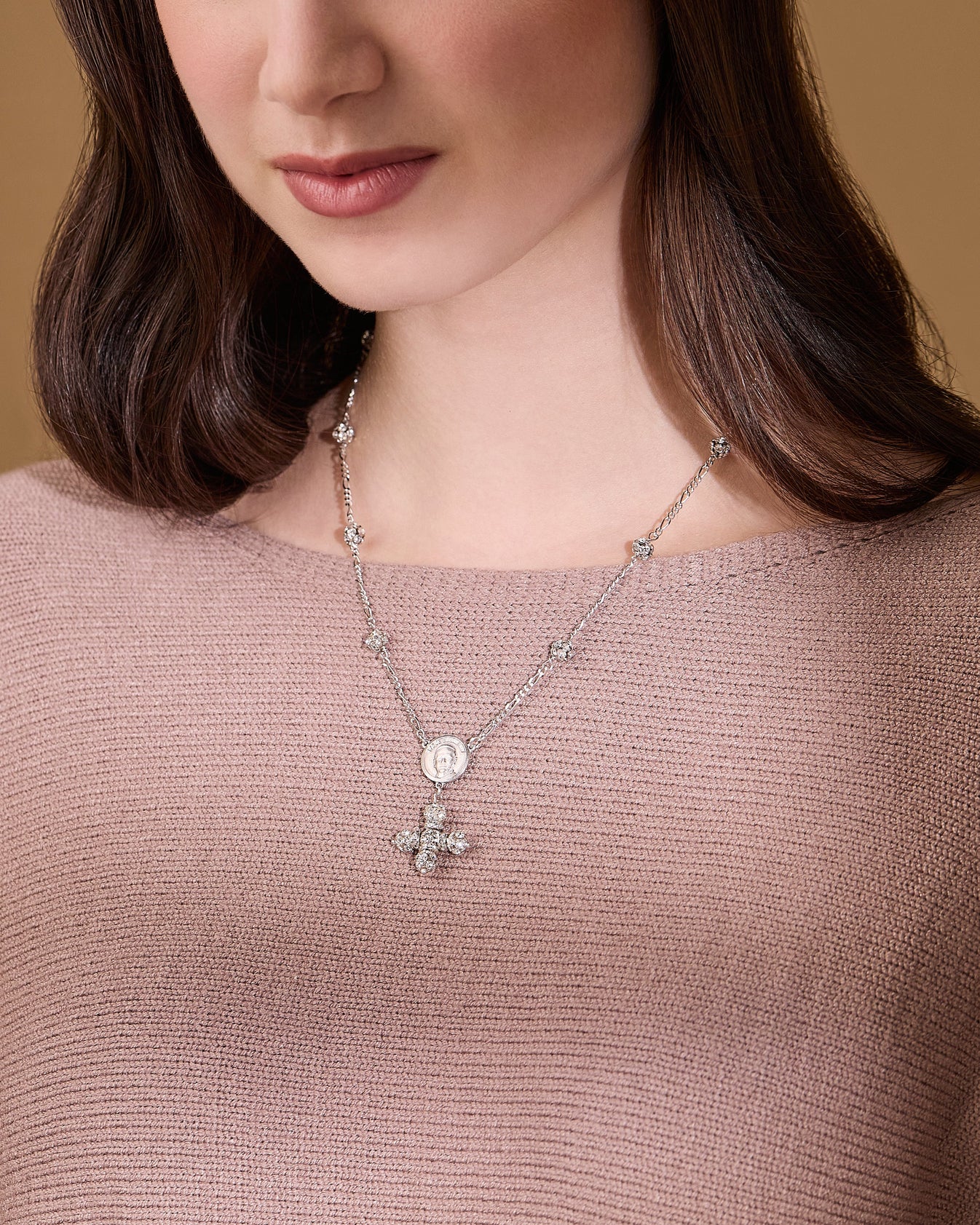 Sterling Silver Pope Leo XIV Necklace with Rhinestone Beads | MONDO ...