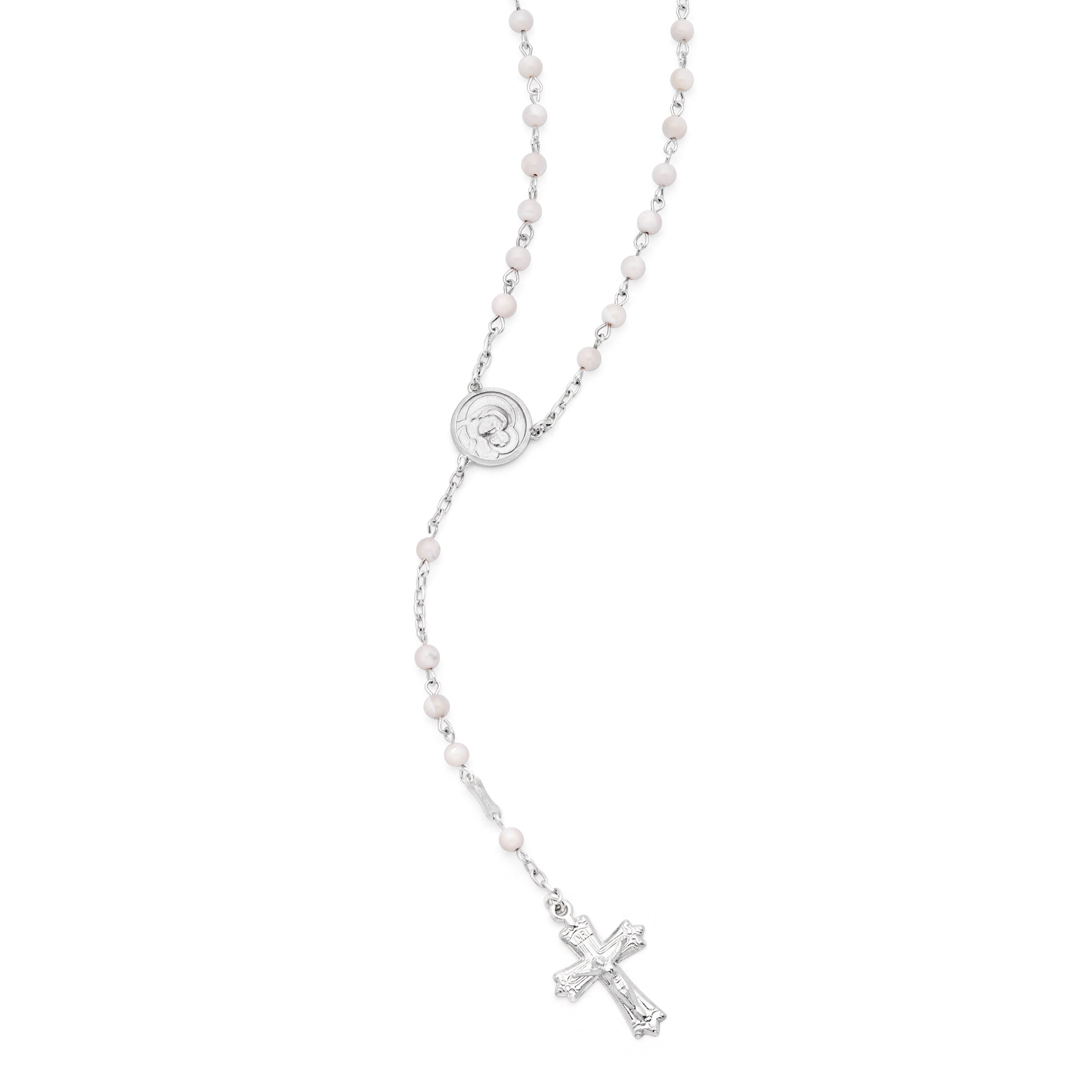 Sterling Silver Pope Leo XIV Rosary with Small Mother-of-Pearl Beads ...