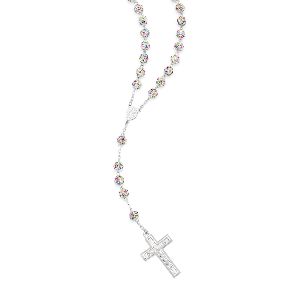 Sterling Silver Rosary with Multicolor Rhinestone Beads | MONDO CATTOLICO