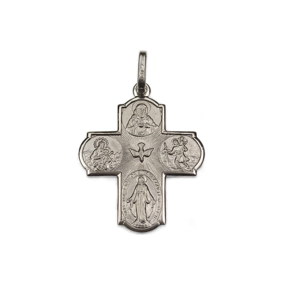 Sterling Silver Scapular Four Way Cross Medal | MONDO CATTOLICO