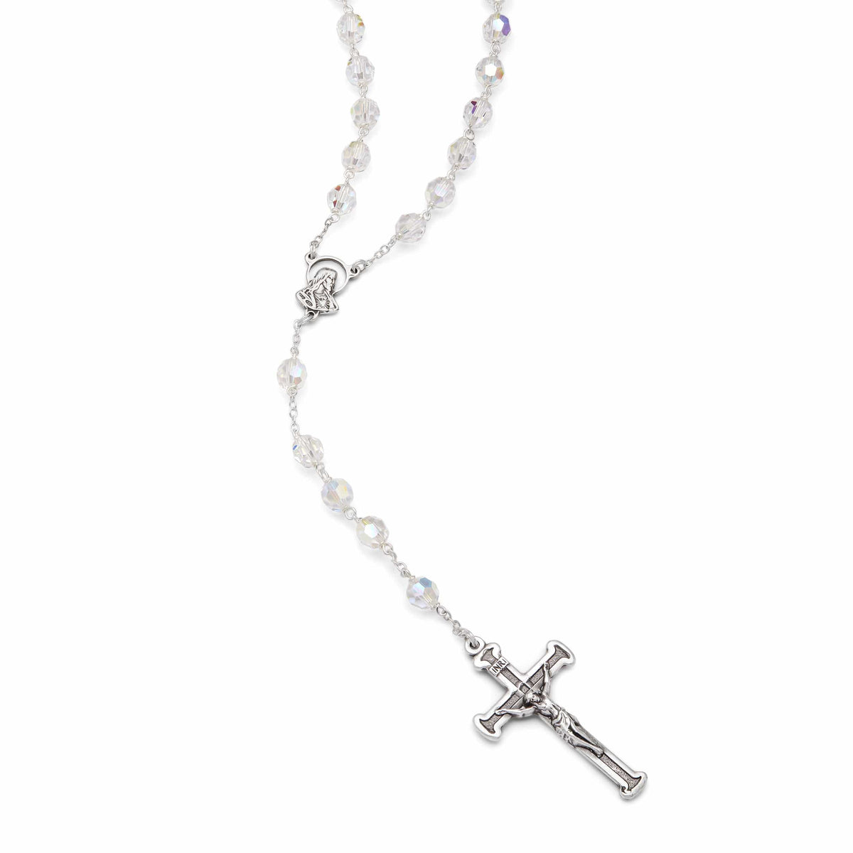 White Swarovski Crystal Rosary in Sterling Silver | MONDO CATTOLICO