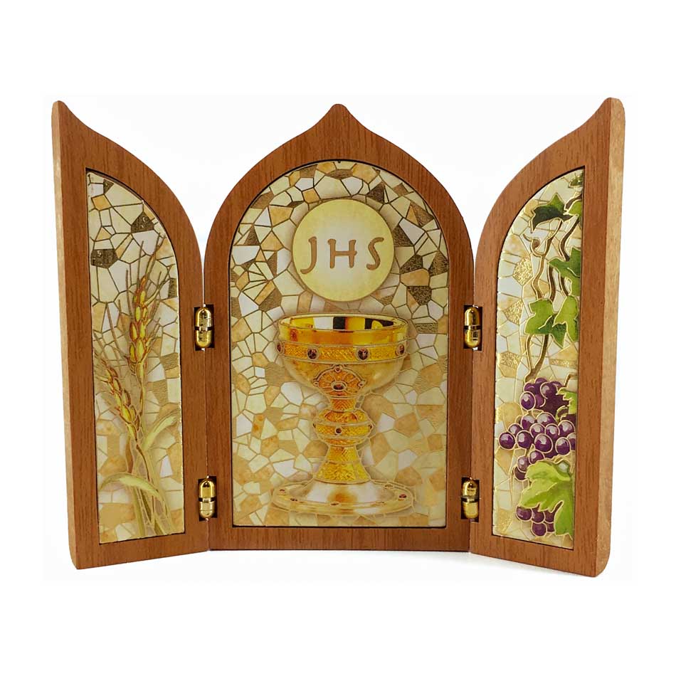 Wooden Triptych with The First Communion Chalice | MONDO CATTOLICO