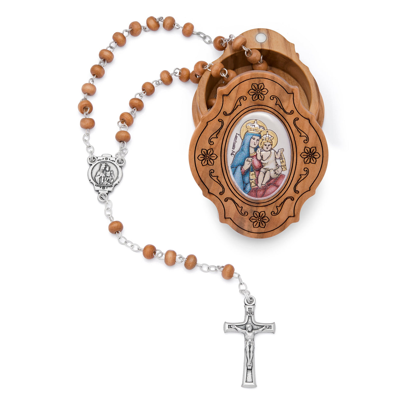 Olive Wood Scapular Rosary Case With Wood Rosary | MONDO CATTOLICO