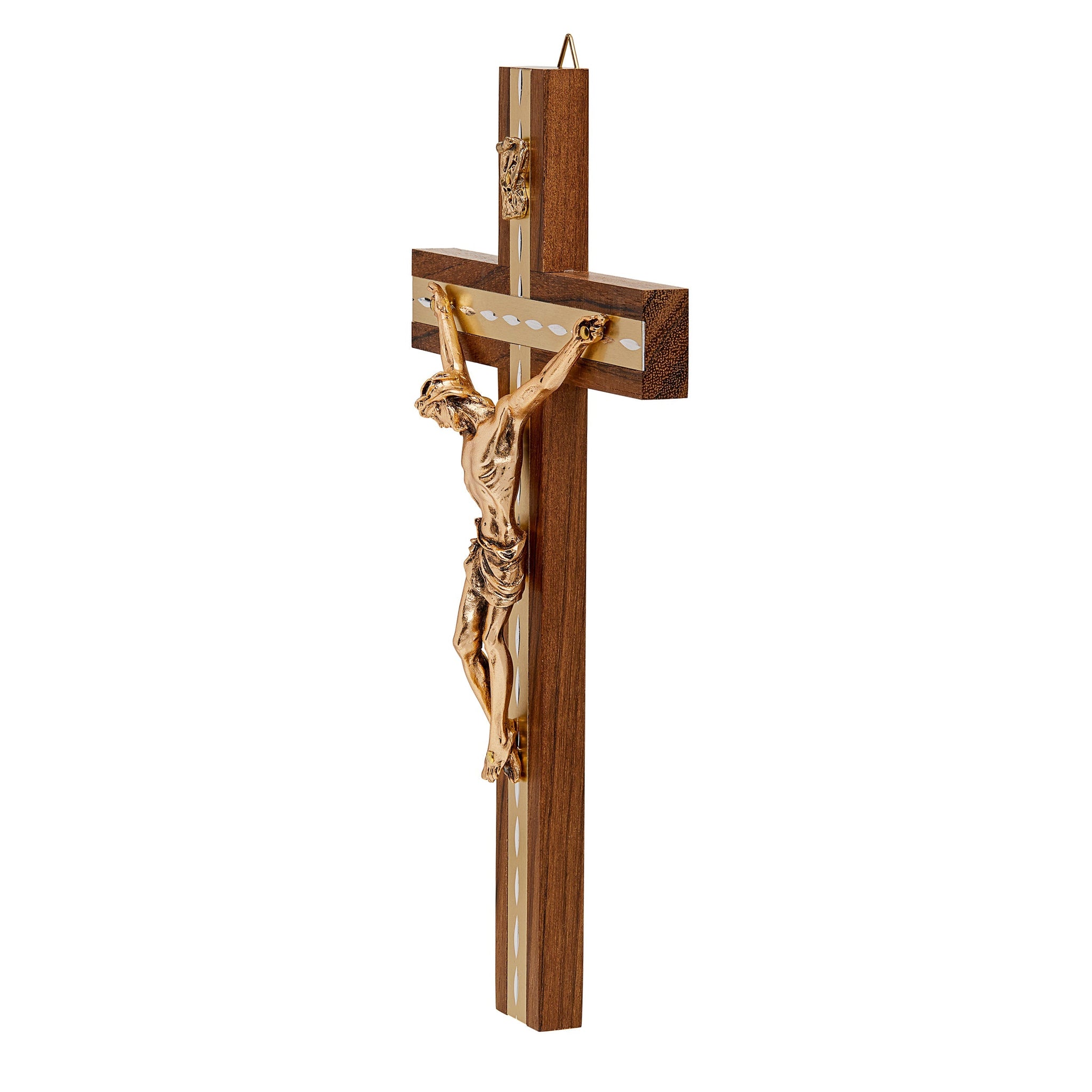 Walnut Wood Crucifix with Inlays and Gold Details | MONDO CATTOLICO