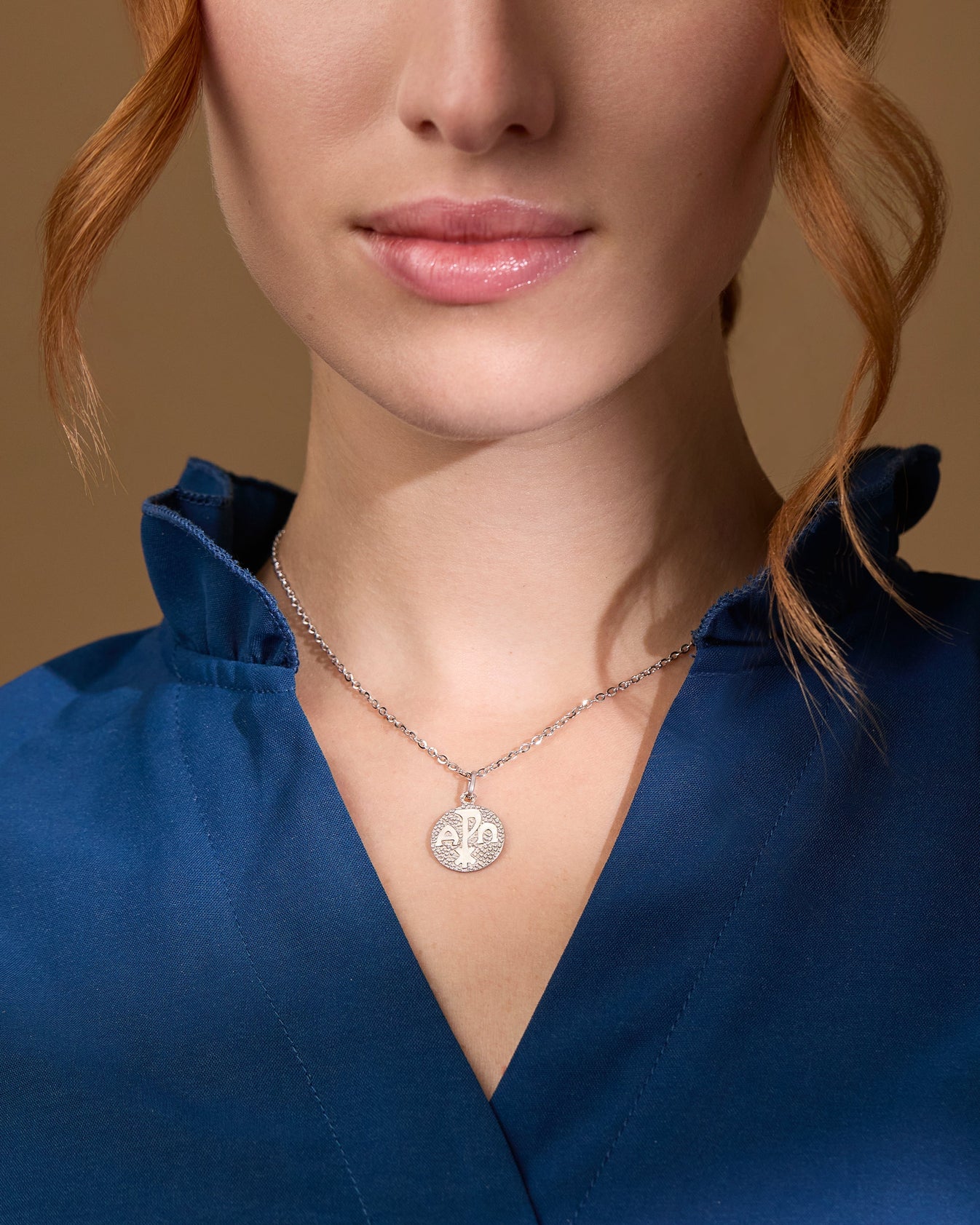 White Gold Chi Rho Medal With Mater Ecclesiae in the Back | MONDO CATTOLICO