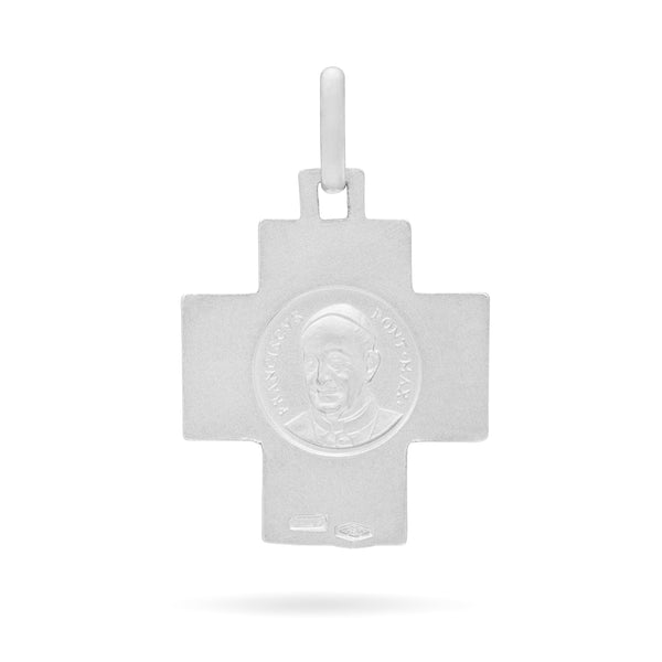 White Gold Cross-shaped Chi Rho Medal With Pope Francis in the Back ...