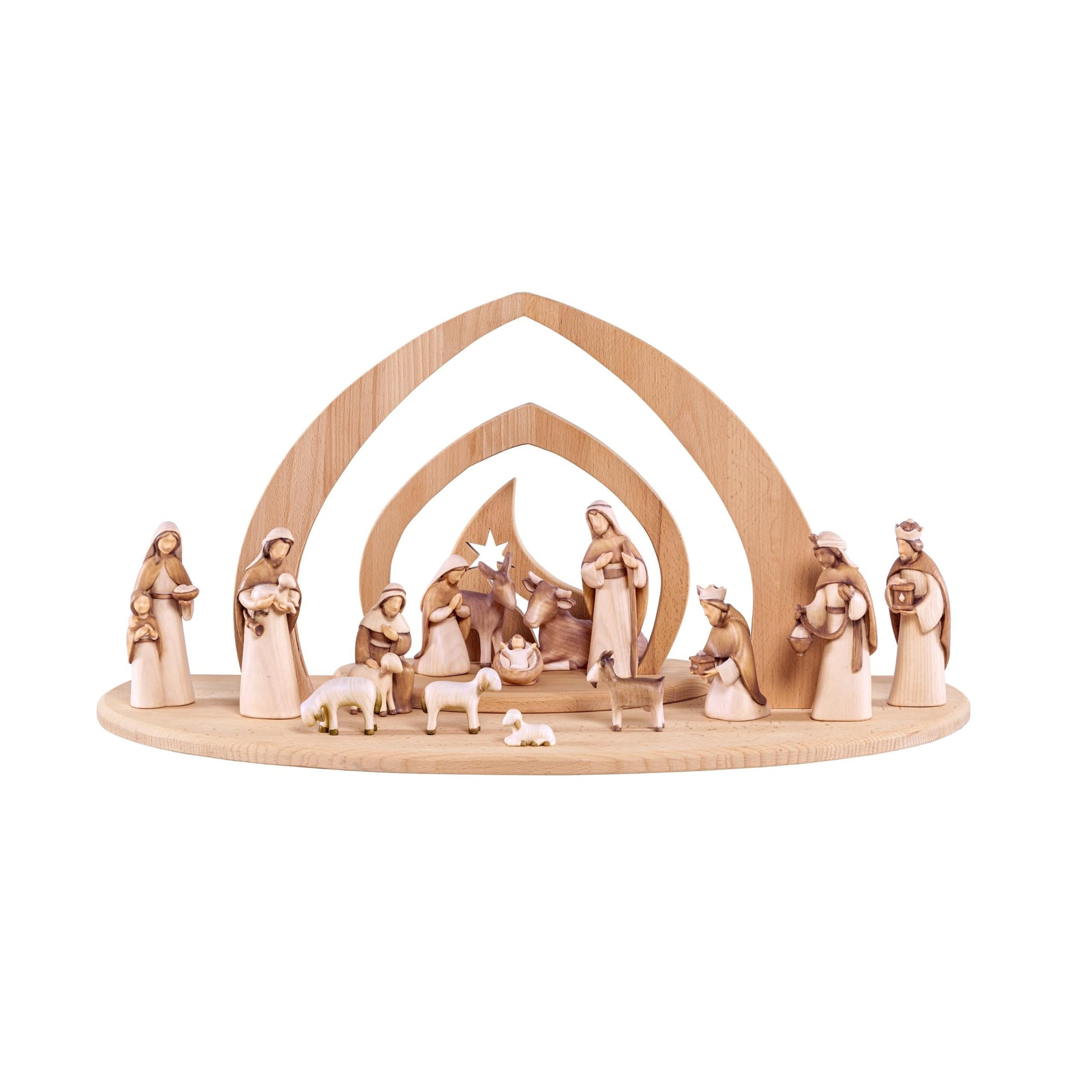 Wooden Nativity Scene Modern Style with Flame-shaped Stable, the Three ...