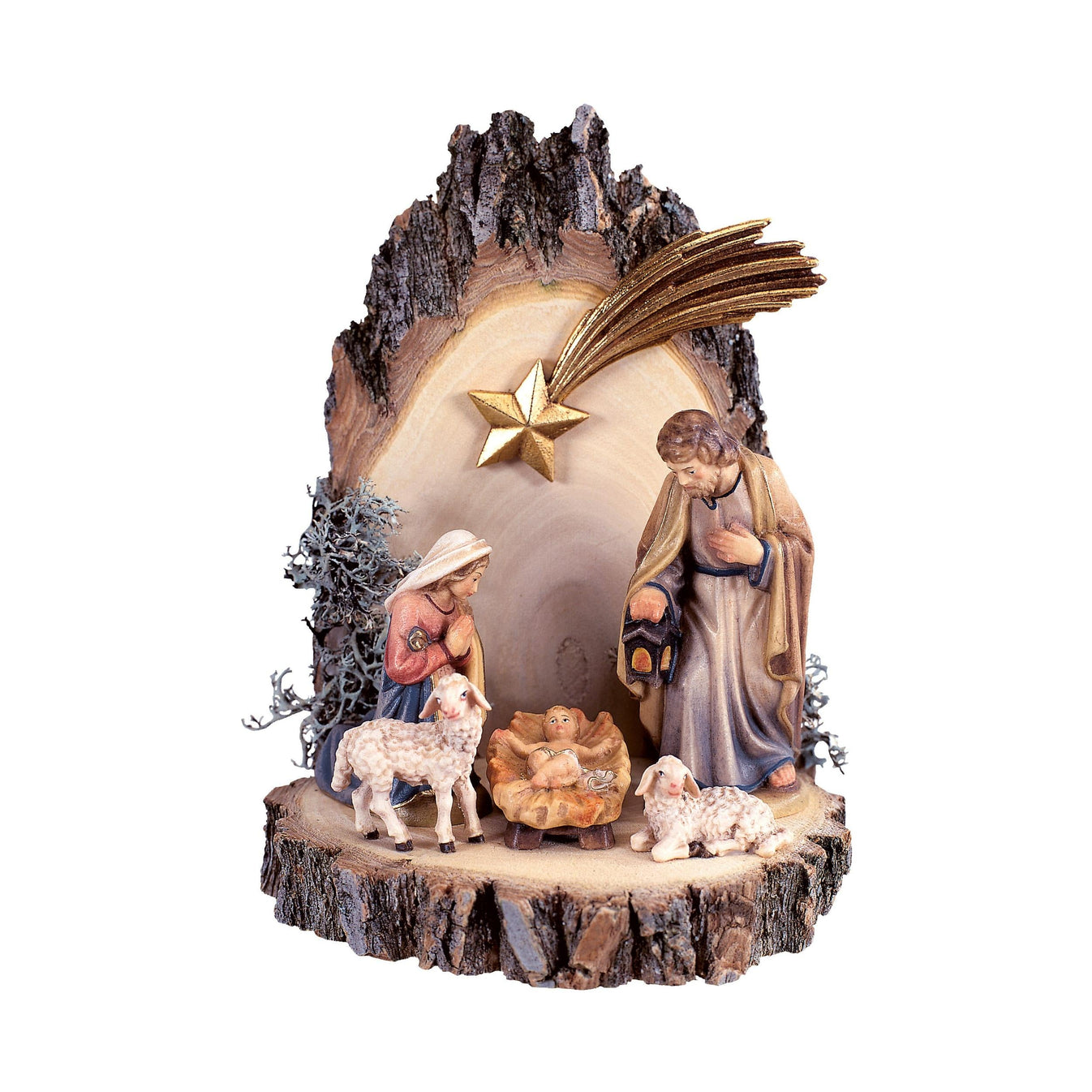 Wooden Nativity Scene on a Log | MONDO CATTOLICO