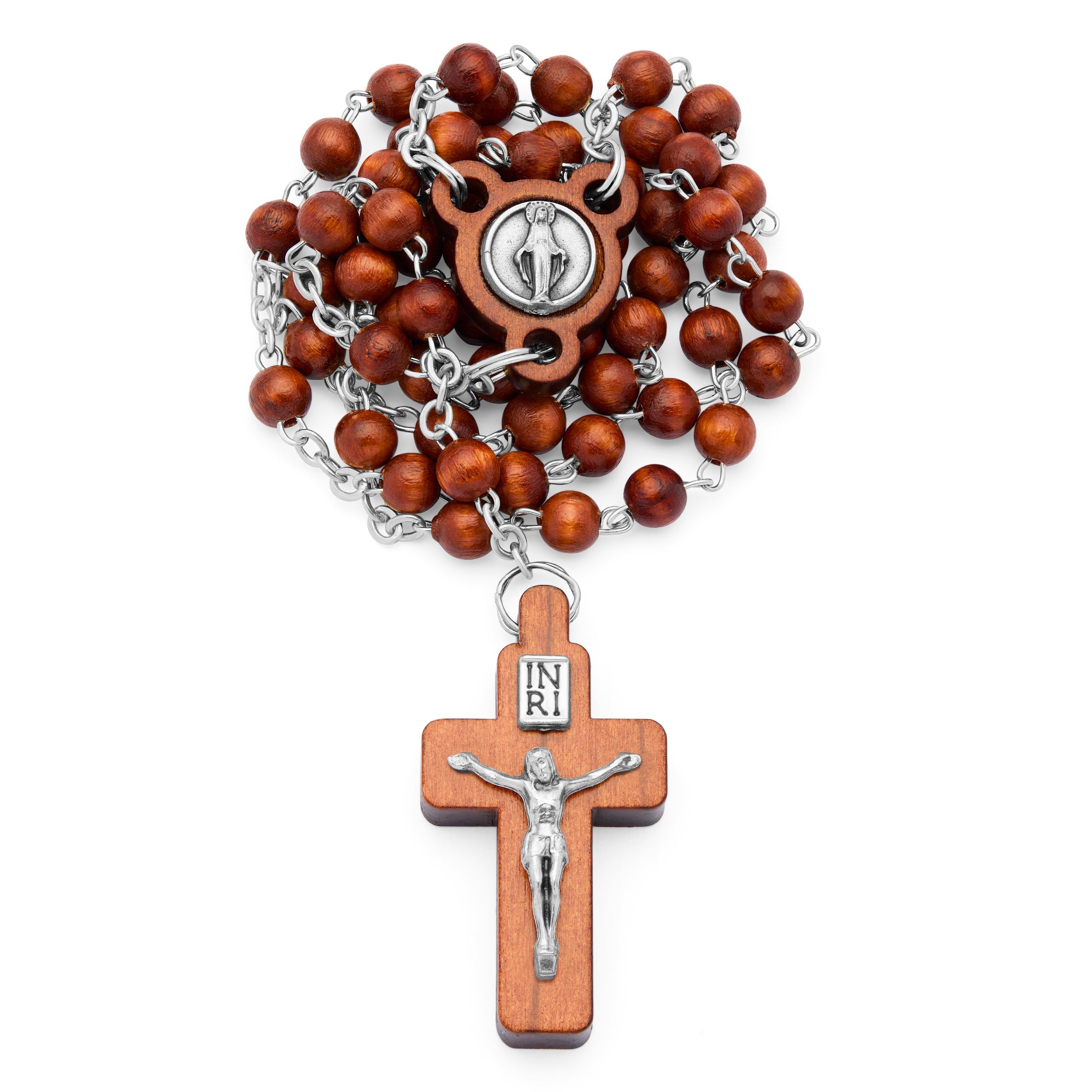 Natural Wood Rosary with Crucifix Featuring Metal Body of Christ ...