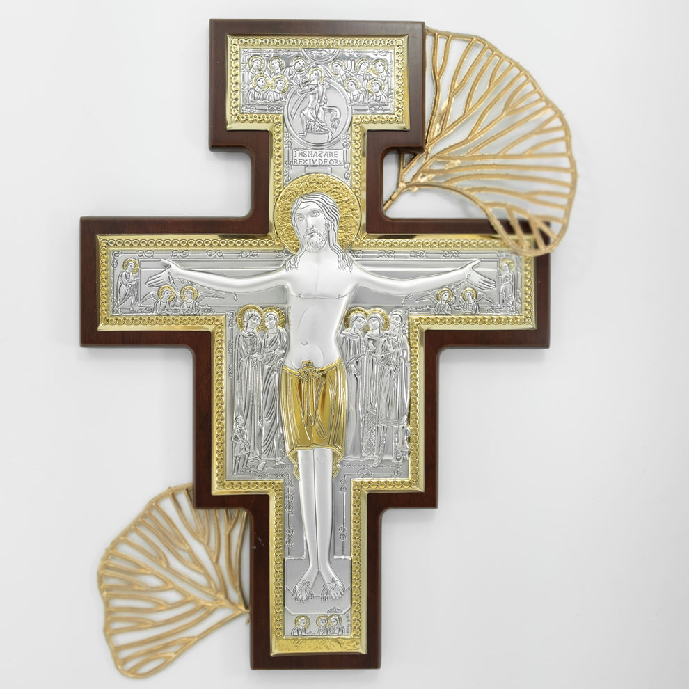 Wooden San Damian Crucifix with Bilaminate Sterling Silver Plaque and ...