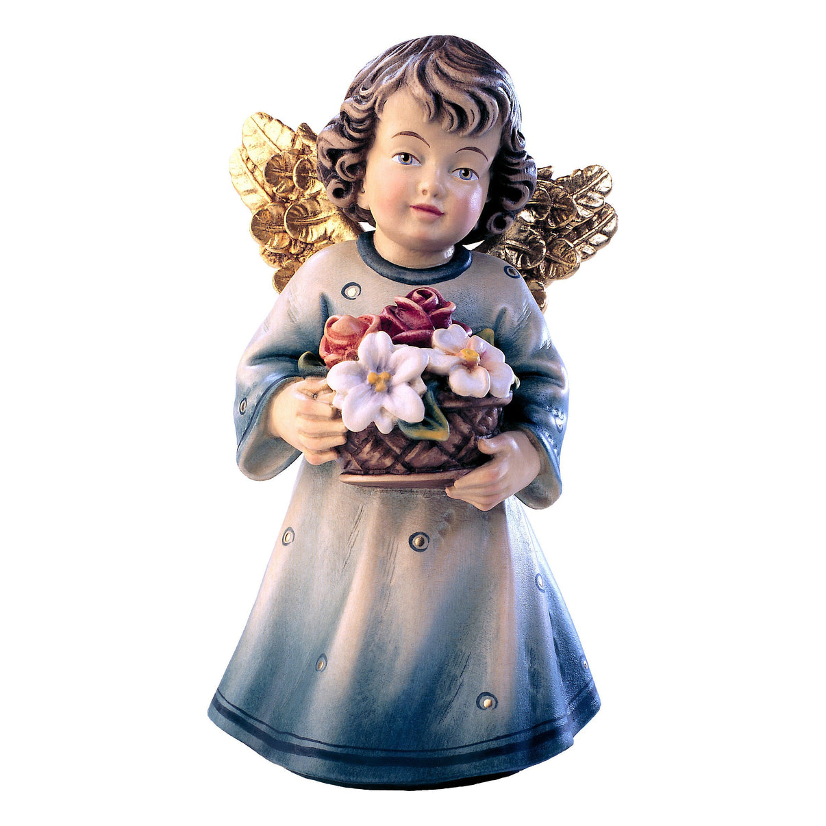 Wooden statue of Sissi angel with flowers | MONDO CATTOLICO