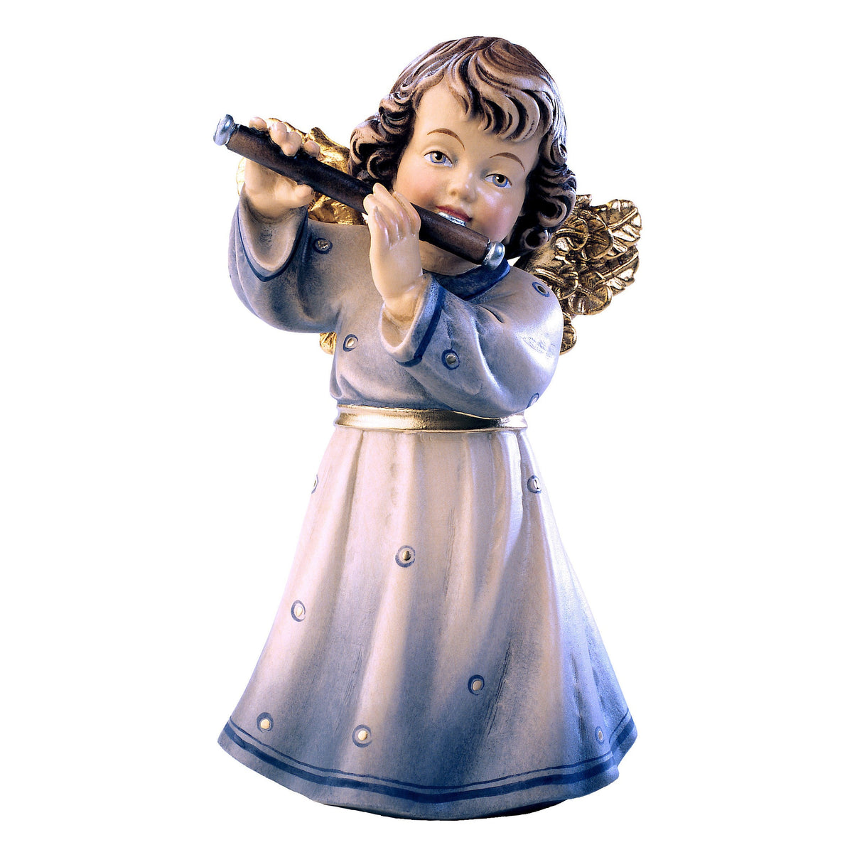 Wooden statue of Sissi angel with flute | MONDO CATTOLICO