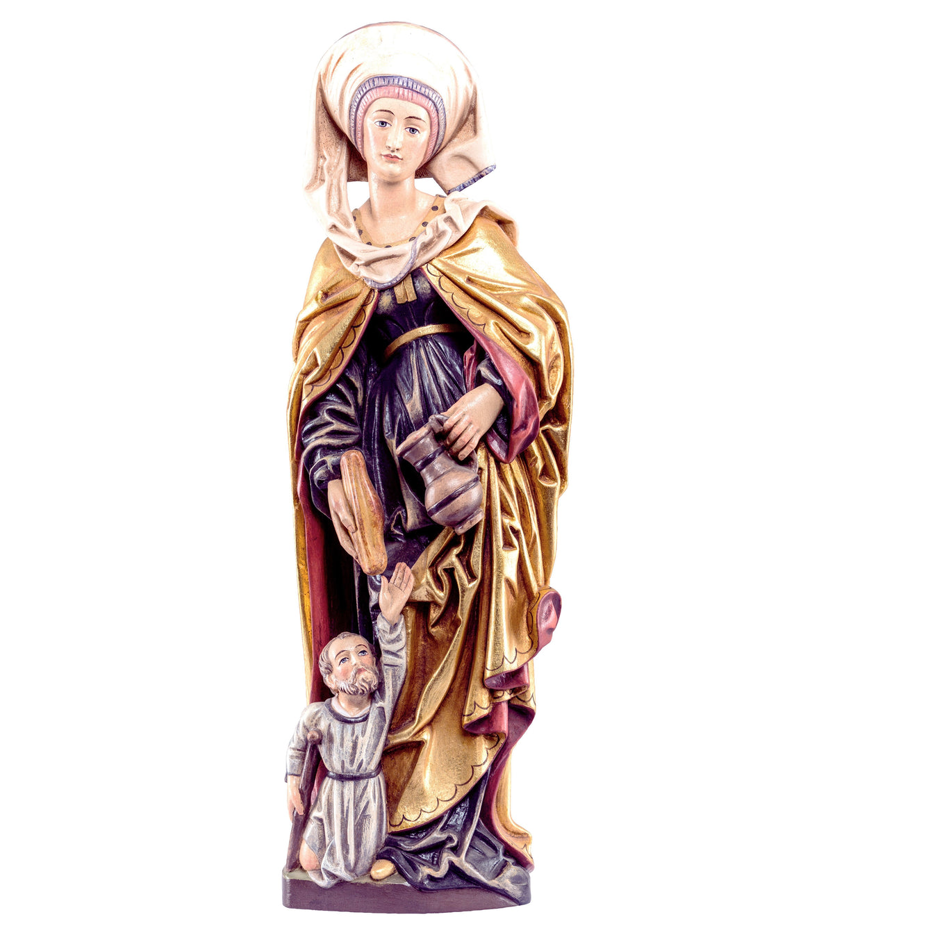 Wooden Statue of St. Elizabeth With Beggar | MONDO CATTOLICO