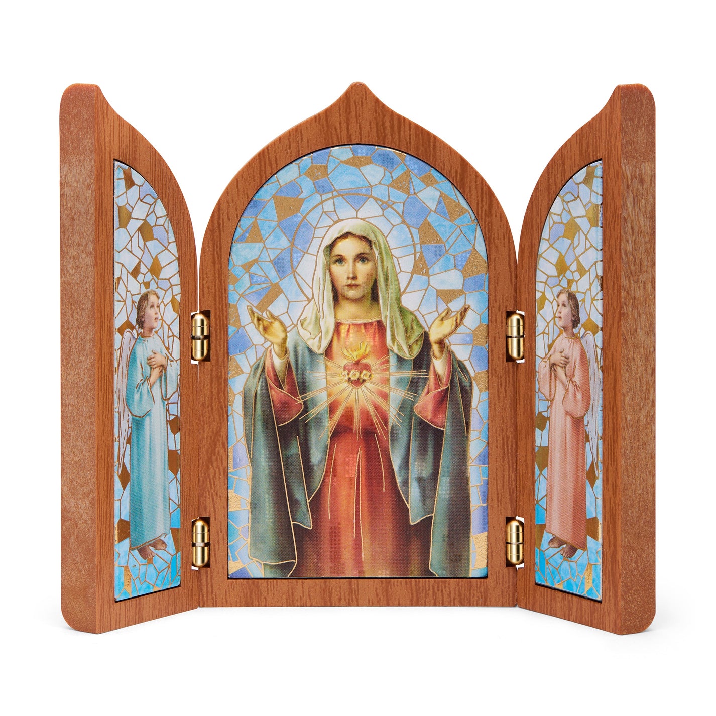 Wooden Triptych with the Immaculate Heart of Mary and Angels | MONDO ...