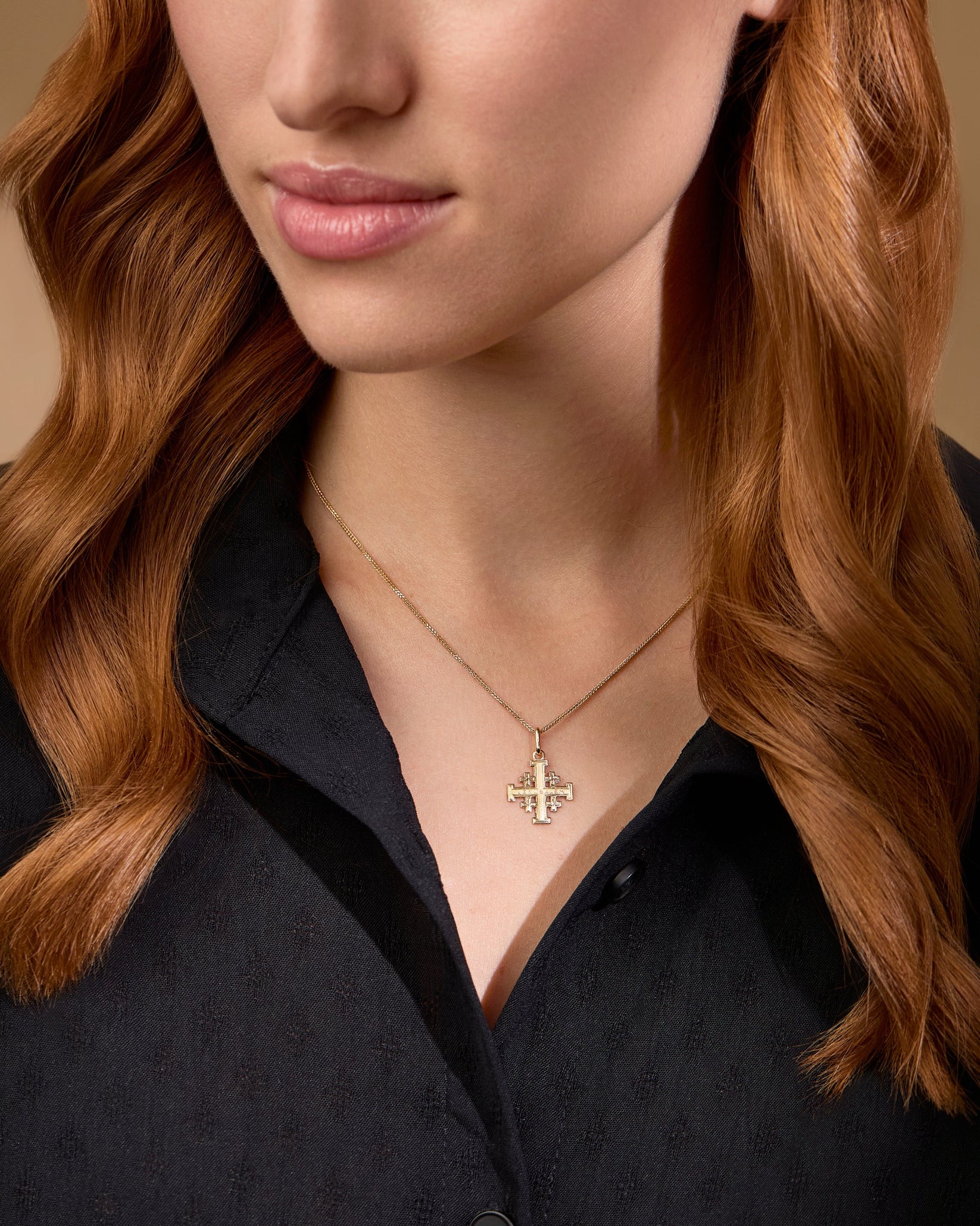 Yellow Gold Jerusalem Cross Pendant | MONDO CATTOLICO